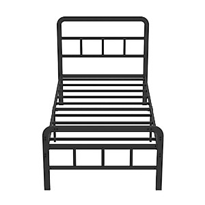 Richwanone 14 inch Twin Bed Frame with Headboard and Footboard, Metal Bed Frame with Steel Slat Support, No Box Spring Needed, Easy Assembly, Black