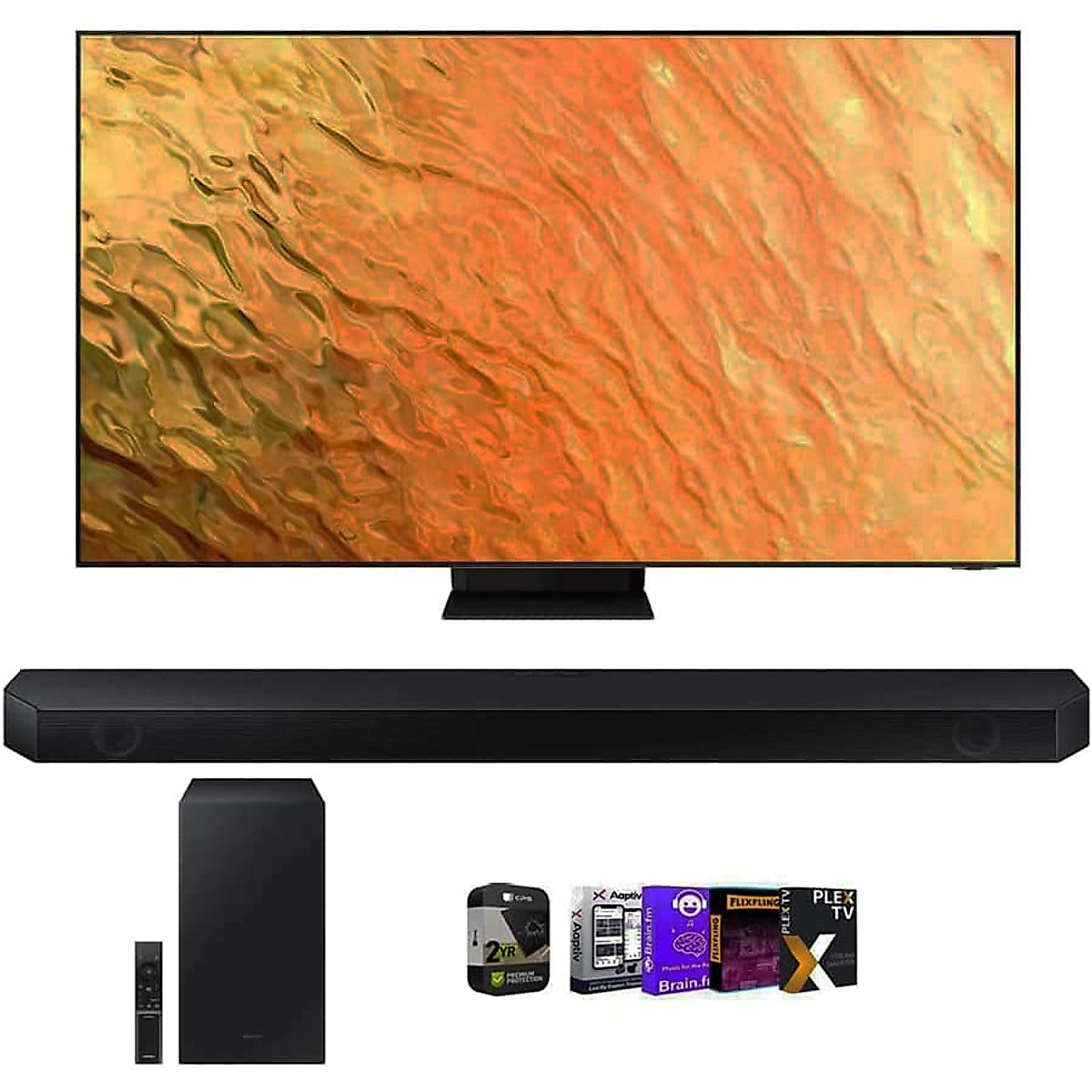 SAMSUNG QN75QN800B 75 Inch QN800B Neo QLED 8K Smart TV Bundle HW-Q600B 3.1.2ch Soundbar, Tech Smart USA Audio Entertainment Essentials Bundle & 2 YR CPS Enhanced Protection Pack