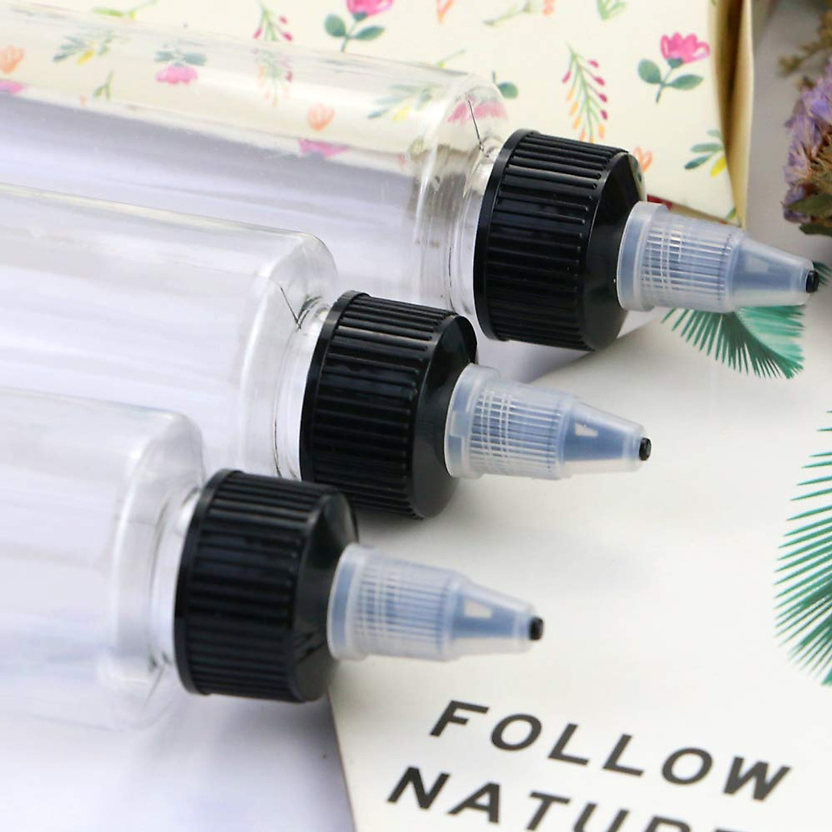 Twdrer 16 Pack Clear Dispensing Bottles with Twist Top Cap,Small Boston Round LDPE Plastic Squeeze Bottles(4oz/120ml)