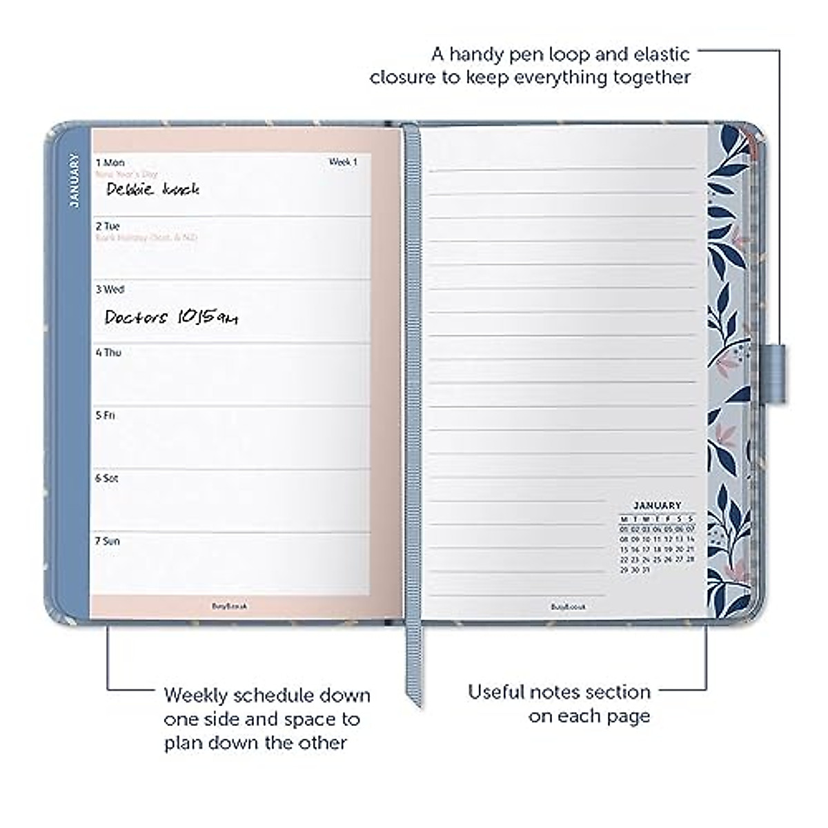 Busy B A6 To Do Diary January to December 2024 - Blue Sprinkle - Faux Leather Week to View Diary with Notes, Tear-Out Lists & Pockets