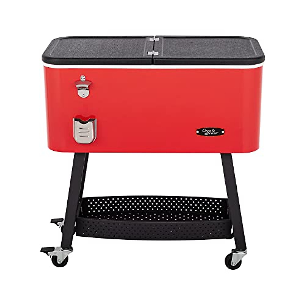 Creole Feast CL8001R 80-Quart Premium Rolling Cooler, Portable Cold Drink Beverage Cooler Cart for Outdoor Patio, Tailgating, Poolside BBQ Party, Red