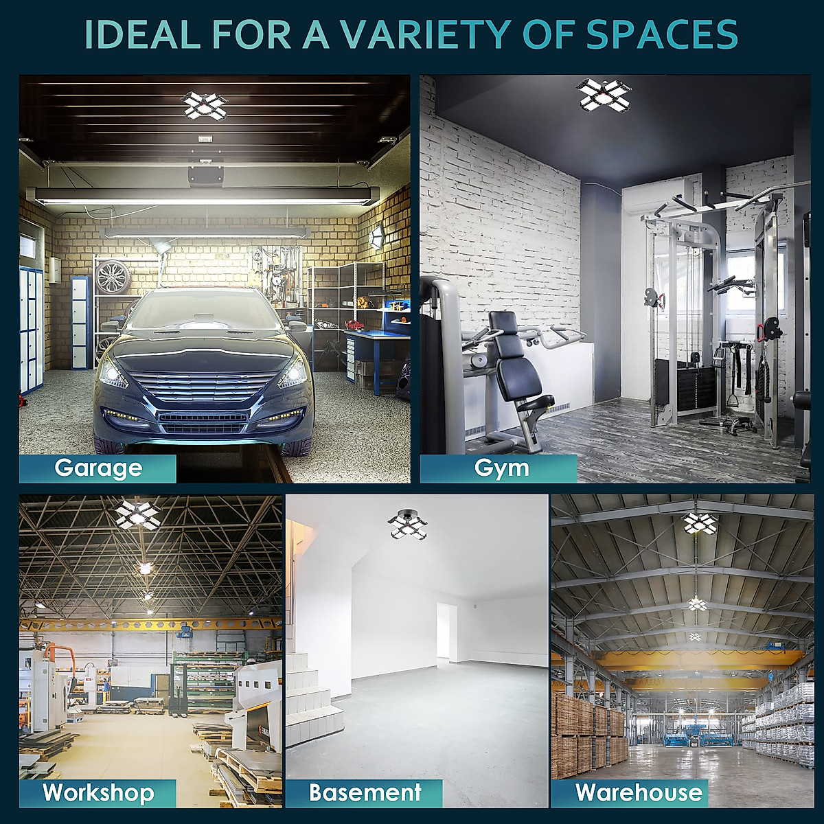 Asani LED Garage Light - Super Bright 1800 Lumen LED Ceiling Light with 12 Adjustable Panels - Easily Screws Into Standard E27 Bulb Socket - LED Shop Lights for Workshop, Barn, Storage - 180W (Bright)