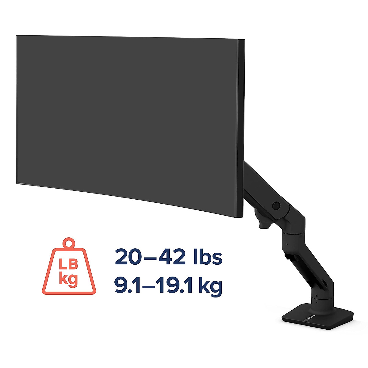Ergotron – HX Premium Heavy Duty Monitor Arm, Single Monitor VESA Desk Mount – for Flat or Slight Curved Ultrawide Monitors Up to 49 inches, 20 to 42 lbs – Standard Pivot, Matte Black