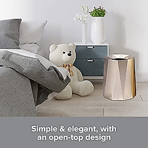 Luxurious Nordic Trash Can - Open Top Geometric Garbage Can - Double Barrel Trash Bin - Waste Basket w/Removable Plastic Bin - Living Room, Bedroom, Bathroom Trash Can - 8L/2.1Gal Garbage Bin, Gold