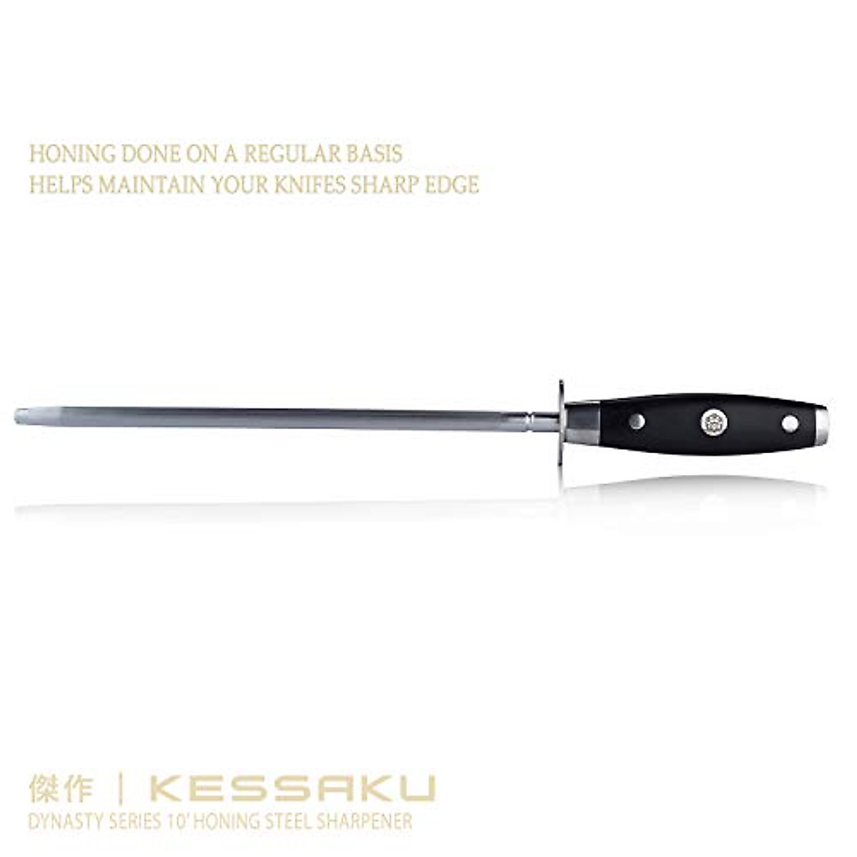 KESSAKU Sharpening Honing Rod - 10 inch - Dynasty Series - High Carbon Stainless Steel - G10 Garolite Handle