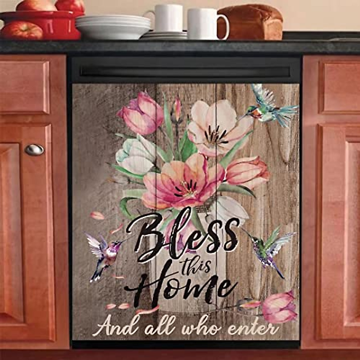 Greture Bless Home Flower Kitchen Dishwasher Magnet Cover, Family Flower Cabinet Appliances Refrigerator Decoration,Washing Machine Wallpaper M, Magnet 23 W x 26 H inch