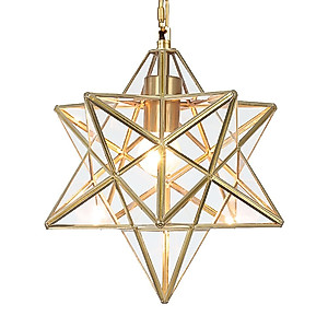 IBalody Moravian Star Pendant Light Gold Copper Hanging Light Star Lights Fixture Dining Room Kitchen Island Pendant Lighting Pendant Lamp 11 in with Clear Glass Shade