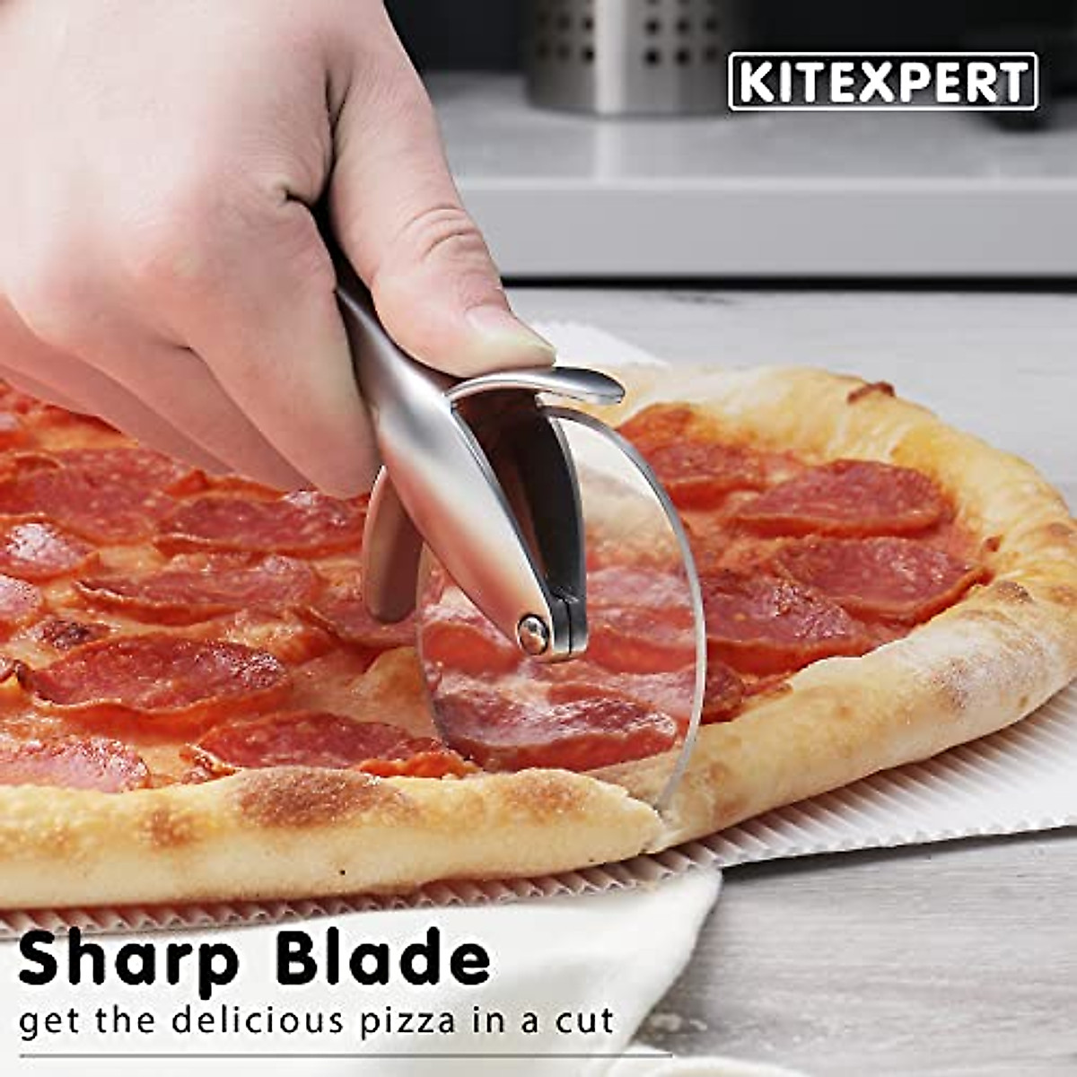 KITEXPERT Pizza Cutter, Super Sharp Stainless Steel Pasta Slicer, Easy to Clean & Dishwasher Safe Pizza Cutter Wheel, Pizza Slicers with Slip Resistant Zinc Alloy Handle