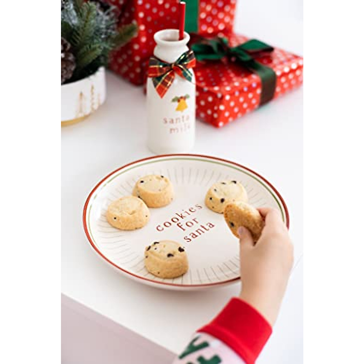 Pearhead Santa Cookie Set, Cookies and Milk Christmas Décor, Cookie Plate Set for Santa, Night Before Christmas Holiday Plate Set, Christmas Decorations