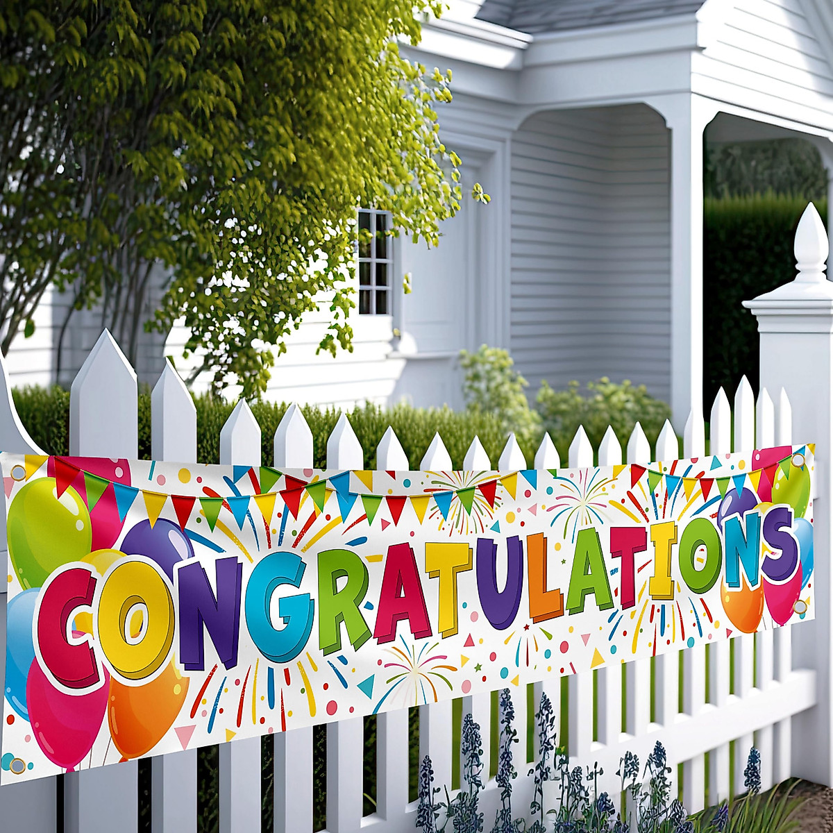 Congratulations Banner - Congratulations Decorations - We are so Proud of You banner - Well Done Banner - Graduation Banner - Graduation Decorations for Prom - 6 x 1.3ft (White)