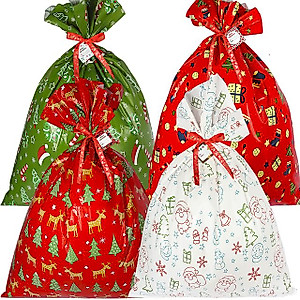 Kidtion Large Christmas Gift Bags - 36'' x 44'' Reusable Holiday Bags for Gifts, Durable Christmas Bags & Jumbo Christmas Gift Bags, Reusable Holiday Gift Bags & Party Favor Bags (4 PCS)
