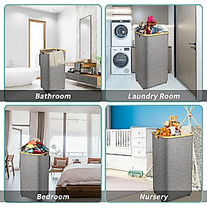 100L Rolling Laundry Basket with Wheels and Handle, Laundry Hamper with Lid and Removable Bag, Foldable Laundry Hamper on Wheels, Large Tall Laundry Basket for Bedroom, Bathroom, Laundry Room(Grey)