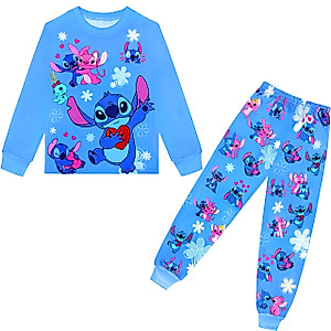 MOTHAF Girls Cartoon Pant Set Little Kids Cute Character Tee Shirt 2PCS Long Sleeve Clothes Party Outfit