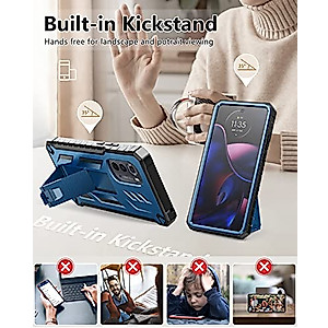 FNTCASE for Motorola Moto Edge 2022 Case: Drop Proof Protection Cover with Kickstand | Matte Textured Shockproof TPU | Military Grade Protective Sturdy 5G Phone Case - Blue(Not for Edge 2021)