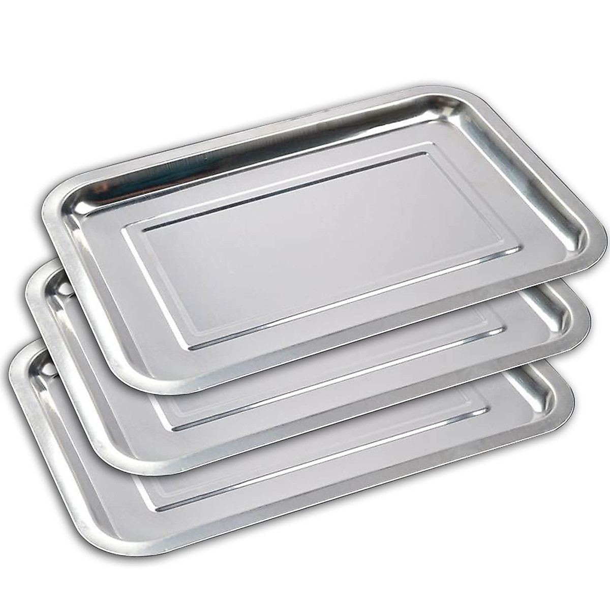 Stainless Steel Tray - Yangna 3 Pack Dental Tray 13.5'' X 10'' Stainless Steel Trays Piercing Instrument Tray Flat Tool