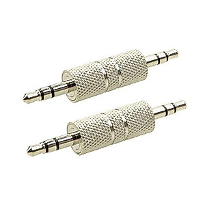 Duttek 3.5mm Male to Male Audio Adapter, Metal Silver 3 Pole 3.5mm Stereo Jack to 3.5mm Stereo Jack Adapter, 1/8 Inch Male to Male Audio Headphone Jack Coupler Connectors - 2 Pack