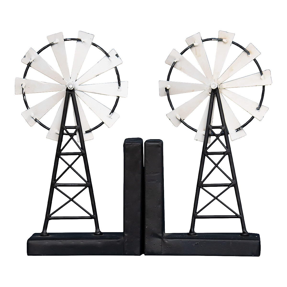 Foreside Home & Garden White Set of 2 Metal Windmill Bookends