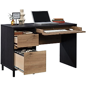 Sauder Acadia Way Single Pedestal Desk in Raven Oak with Timber Oak Accents