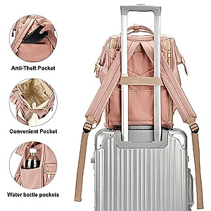 Kah&Kee Leather Backpack Diaper Bag Laptop Travel Doctor Teacher Bag For Women Man (Tan Pink II)