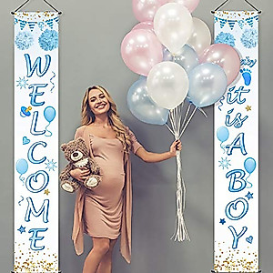 Baby Shower Decorations Welcome It is a Boy Banner Backdrop Background Door Hanging Porch Sign for Baby Shower Party Supplies, 71 x 12 Inch