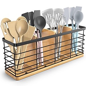 XCPPLV Kitchen Utensil Holder, Large Cooking Utensils Holder for Countertop Cooking Tools Storage Organizer Set 4 Compartments Large Utensil Caddy for Kitchen