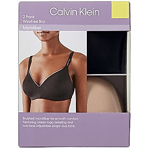 Calvin Klein Womens 2 Pack Microfiber Wirefree Bra (as1, Alpha, m, Regular, Regular, Black/Honey, Medium)
