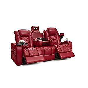 Seatcraft Anthem Home Theater Seating - Top Grain Leather - Power Recline Sofa - Fold-Down Table - Powered Headrests - Arm Storage - AC/USB and Wireless Charging - Cup Holders, Red
