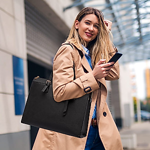 Keyli Laptop Tote Bag for Women Christmas Gifts Waterproof Leather Work Laptop Briefcase with Built-in USB Charging Port Computer Shoulder Bags Fits 15.6 Inch, Business Handbag Purse 4pcs Set Black