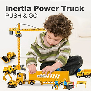 Construction Site Vehicles Toy Set, Kids Engineering Playset, Tractor, Excavator, Crane, Dump Trucks, Cement Mixer, Steamroller, Birthday Gift for 3 4 5 6 7 Year Old Toddlers Boys Children