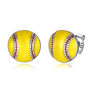 925 Sterling Silver Softball Volleyball Basketball Baseball Football Soccer Earrings Stud Hypoallergenic Sports Mom Jewelry Gifts for Women Player Lover (Softball)