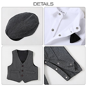 WESIDOM Baby Boy Suit Outfits Set 3pcs,Infant Tuxedo Long Sleeve Gentleman Wedding Jumpsuit & Vest Coat & Beret Hat