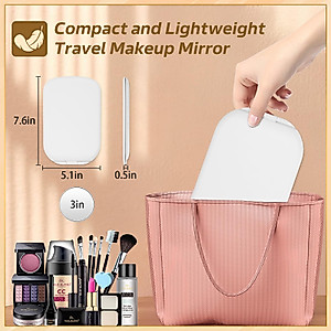 Woltechz Rechargeable Travel Makeup Mirror with Light, 10X Magnifying Mirror, 3 Color Lighting, Dimmable Touch Screen, Portable Ultra Slim Folding Lighted Makeup Mirror