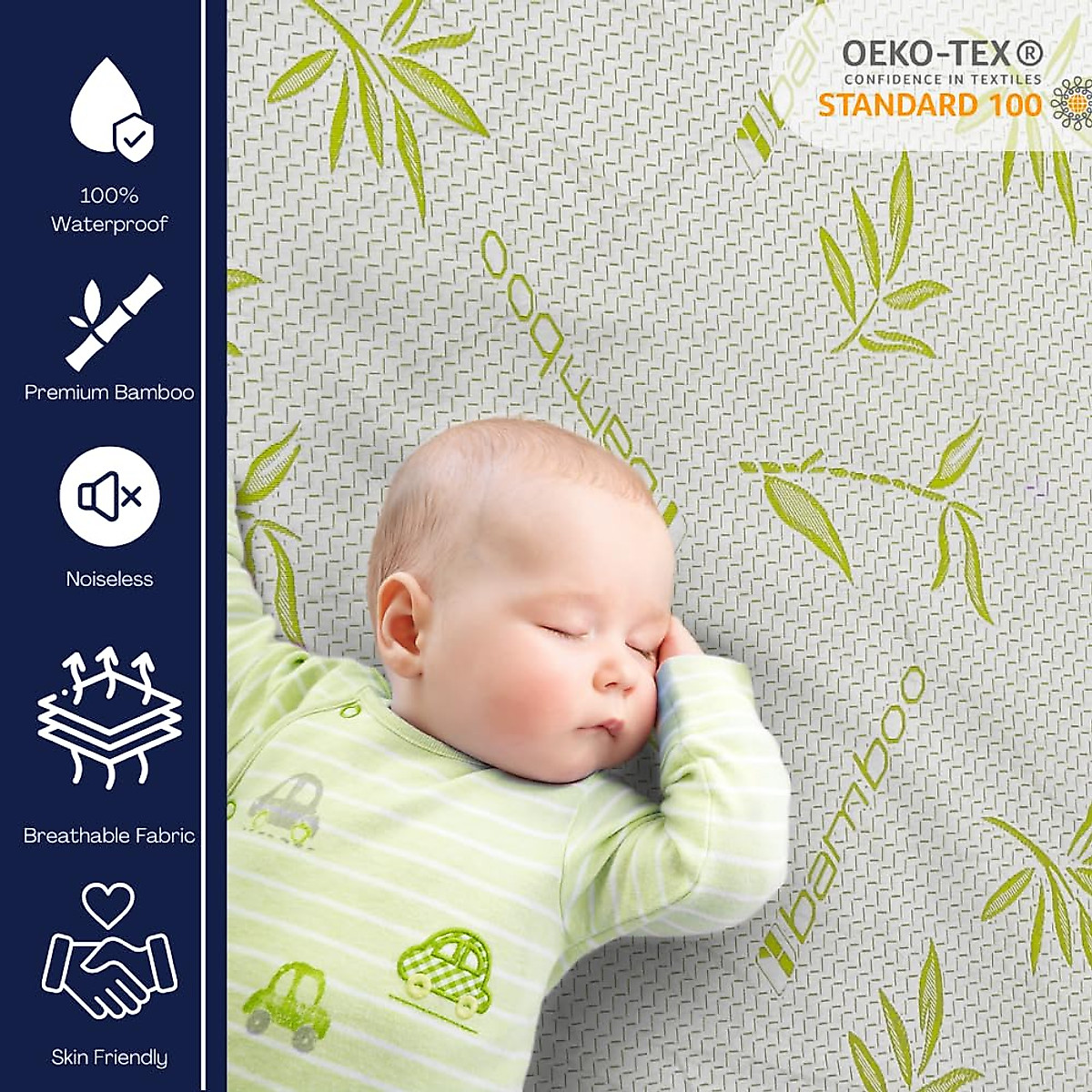 Bamboo Mattress Protector with Zipper - 100% Waterproof King Size Cooling Mattress Cover - Ultra Soft Jacquard Fabric Breathable Noiseless Mattress Pad Cover - Zippered Mattress Encasements