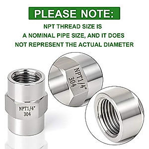 TAISHER 2PCS Forging of 304 Stainless Steel Pipe Fitting, Coupling, 1/4-Inch Female Pipe x 1/4-Inch Female Pipe
