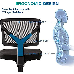 Ergonomic Home Office Desk Chair, Adjustable Armless Computer Chair with Lumbar Support, Small Mesh Task Chair with Backrest Swivel Rolling for Study, Office, Conference Room