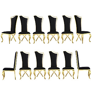 Asday Black and Gold Dining Chairs Set of 12, Streamlined High Back Kitchen and Dining Room Chairs for Large Dining Table,Restaurant,Party