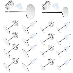 Earring Posts Stainless Steel, 500Pcs Hypoallergenic Flat Pad Earring Studs with Butterfly and Rubber Bullet Earring Backs for Jewelry Making Findings