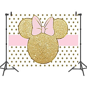 Withu Pink Gold Mouse Backdrop Baby Shower Cartoon Dot Princess Girls Birthday Party Photography Background Photo Booth Studio Props Banner Cake Table Decor