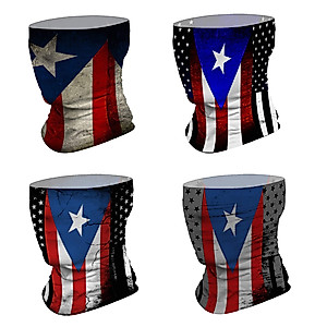 HSELOGI 4Pcs USA Puerto Rico Flag Headwear Neck Gaiter Tube Scarf Headbands Bandana Balaclava For Outdoor