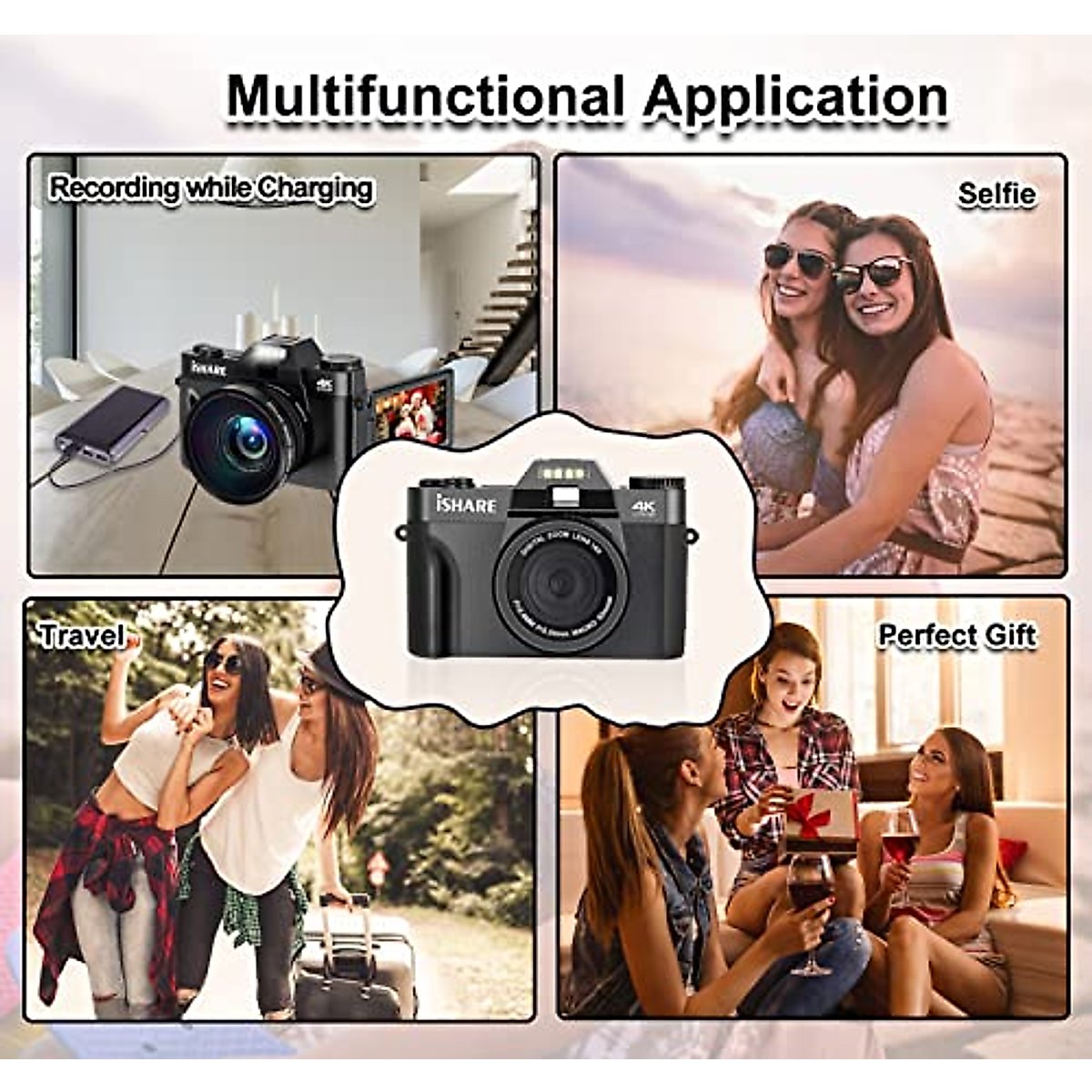 ISHARE Digital Camera for Photography 48MP Vlogging Camera, 4K Video Camera for YouTube with WiFi, 3.0 Inch Flip Screen, 16X Digital Zoom Camcorder with 32GB Micro Card