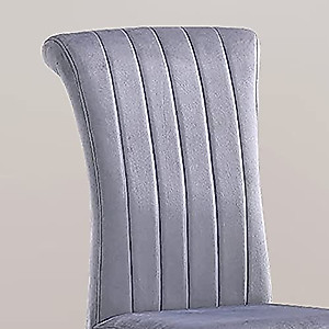 AZhome Dining Chairs Set of 6, Dining Room Chairs in Grey Velvet and Silver Cabriole Stainless Steel Legs