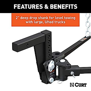 CURT 17352 Deep Drop Trunnion Weight Distribution Hitch, Up to 10K, 2-Inch Shank