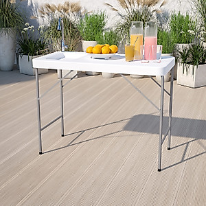 Flash Furniture Wesley 4' Portable Fish Cleaning Table with Sink, Outdoor Portable Folding Camping Sink Table with Faucet, and Hose Attachment, White