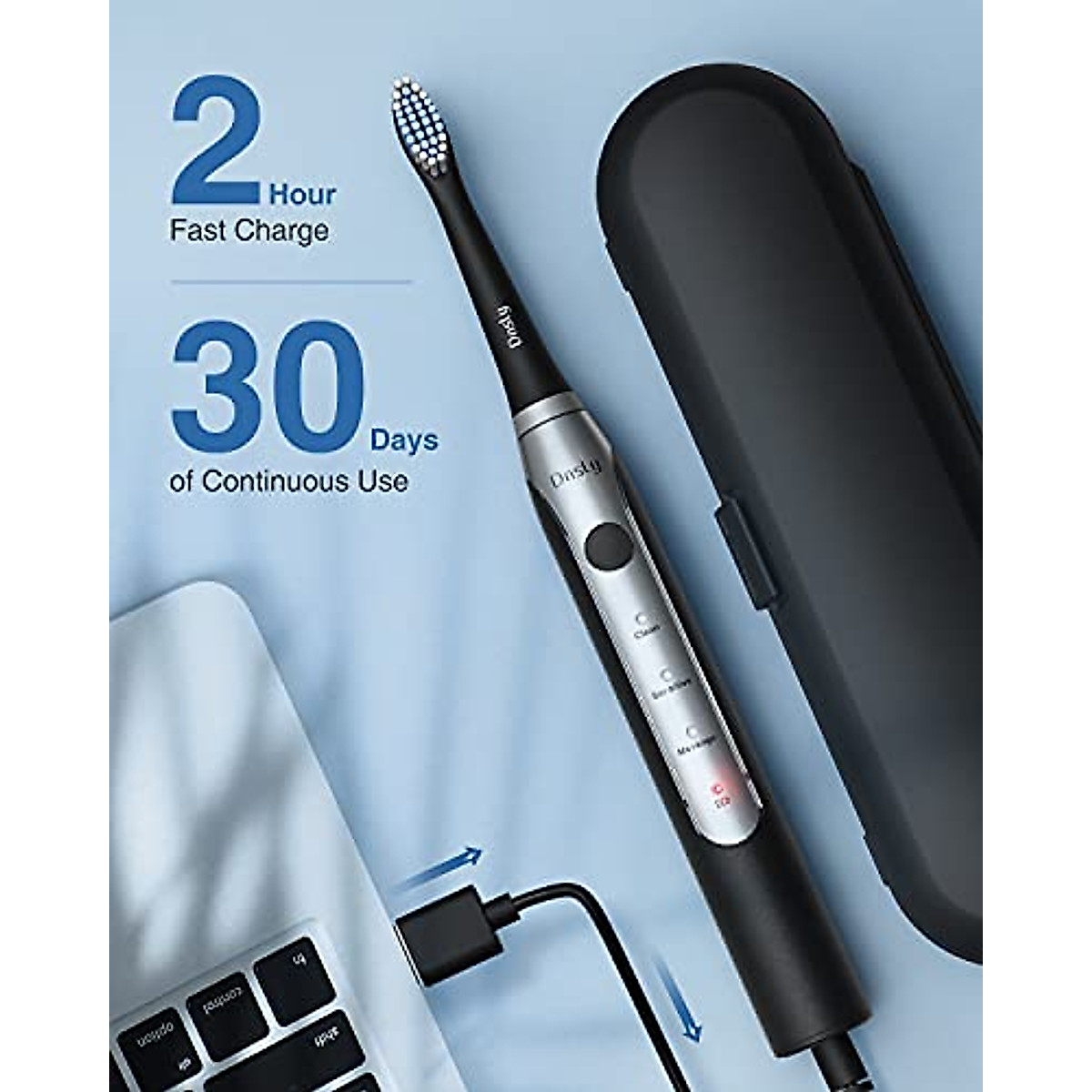 Dnsly Ultrasonic Toothbrush Electric Sonic Toothbrush for Adults and Kids, 3 Modes Rechargeable Whitening Electric Toothbrush, 2 Minutes Smart Timer, 2 Hour Charge for 30 Days Use, Black 710