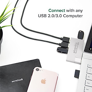 Plugable USB Hub, Rotating 4 Port USB 3.0 Hub, Driverless Powered USB Hub (Compatible with Windows, macOS & Linux, USB 2.0 Backwards Compatible)