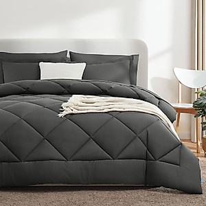 CozyLux Queen Bed in a Bag 7-Pieces Comforter Sets with Comforter and Sheets Dark Grey All Season Bedding Sets with Comforter, Pillow Shams, Flat Sheet, Fitted Sheet and Pillowcases