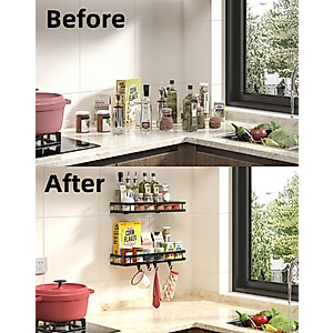 Couwilson Spice Rack Organizer Wall Mounted 15.7in 2 Pack Hanging Seasoning Spice Organizer Shelf, Spice Rack storage for Cabinet or Wall Mount with 4 Strong Hooks, for Kitchen, Bathroom