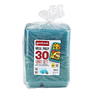 GoodCook Meal Prep Rectangle Two Compartment 60-Piece, Teal, Made without BPA