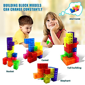 OUXIA Magnetic Building Blocks Magic Magnetic 3D Puzzle Cubes, Set of 7 Multi Shapes Magnetic Blocks with 54 Guide Cards, Children's Educational Toys and Stress Relief Fidget Toys for Kids Adults