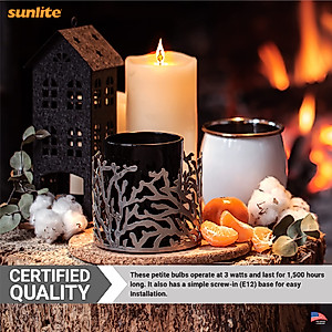 Sunlite 01506-SU Petite Chandelier Flicker Flame Light Bulb Candelabra Base, orange, E12, Clear, 12 Pack, 3 watts